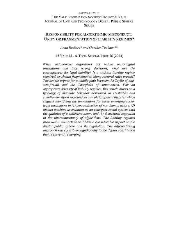 Responsibility for Algorithmic Misconduct: Unity or Fragmentation of ...